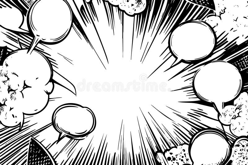 A Blank Comic Book Panel Featuring Speech Bubbles and Explosive Lines ...