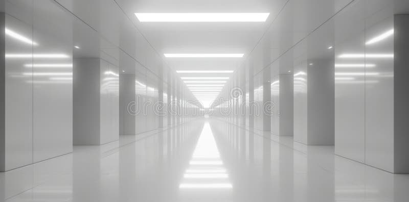 A Blank and Completely Empty White Room Illuminated by a Row of ...