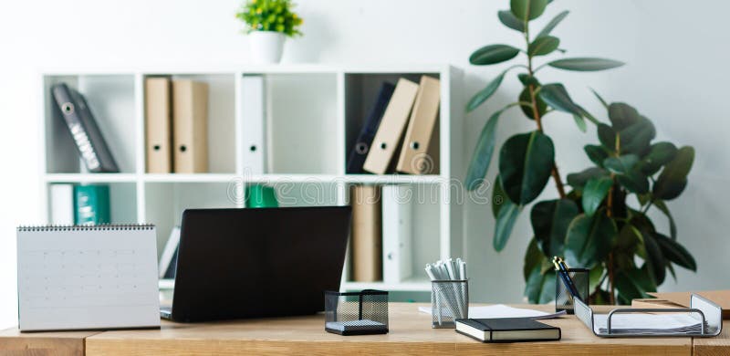 Blank Computer Desktop with Keyboard, Diary and Other Accesories on ...