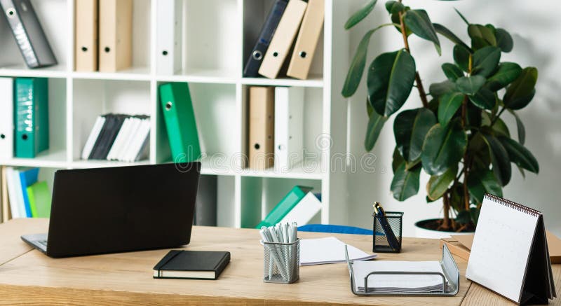 Blank Computer Desktop with Keyboard, Diary and Other Accesories on ...