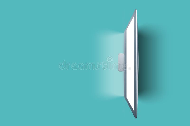 Blank Computer Display on a Turquoise Table. Stock Photo - Image of ...