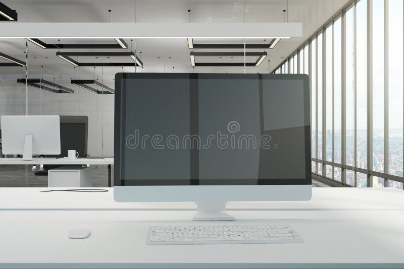 Blank Computer in Modern Office Editorial Photography - Illustration of ...