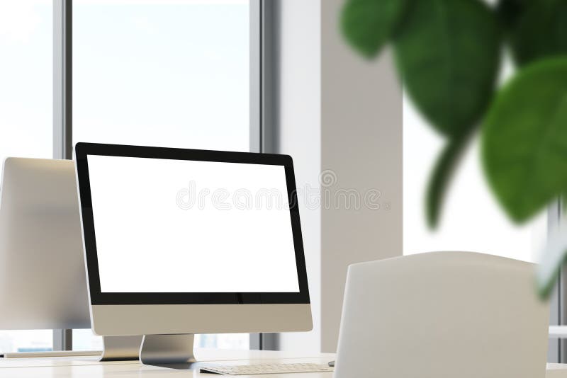 Blank Computer Screen in Office Stock Illustration - Illustration of ...