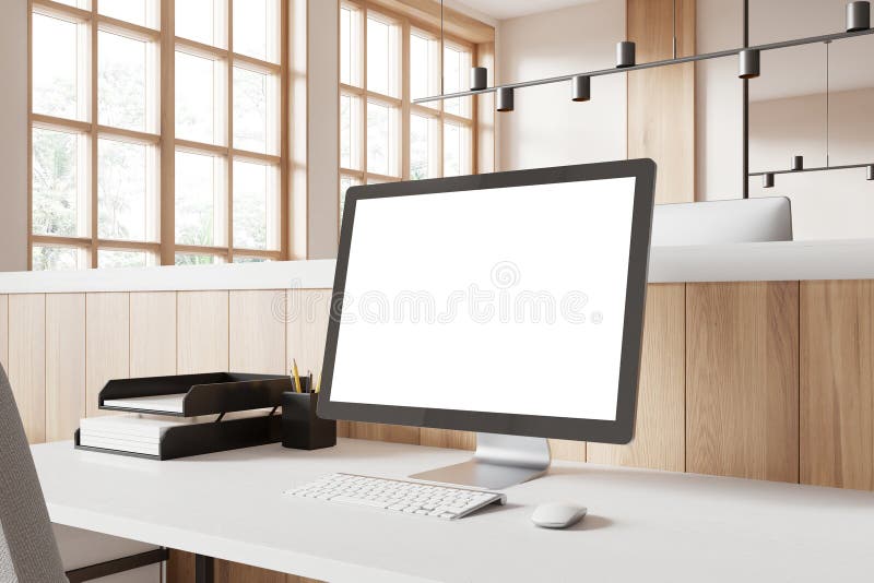 Blank Computer Screen on Office Table Stock Illustration - Illustration ...