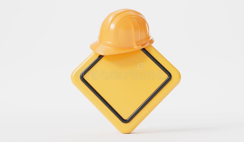 Yellow Construction Hard Hat on a Blank Building Site Sign. 3D ...
