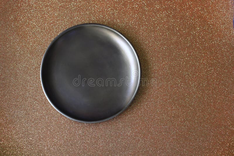 Copper Plate, Blank Metal Kitchenware on Shiny Glitter Background Stock ...