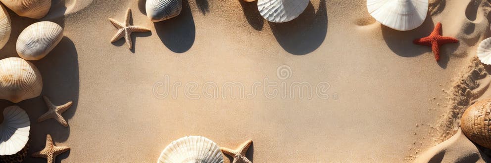Blank Copy Space Sand Beach Banner or Header with Sea Shell and Star ...
