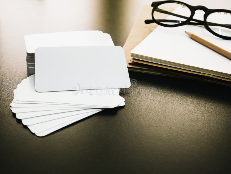 Blank Corporate Identity Business Card Package on Worker Table Stock ...