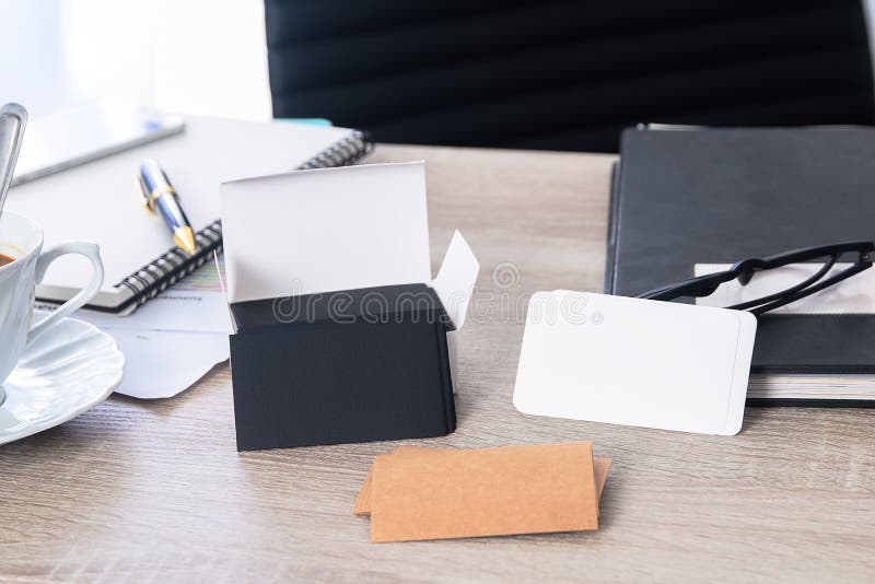 Blank Corporate Identity Business Card Package on Worker Table Stock ...