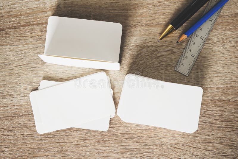 Blank Corporate Identity Business Card Package on Worker Table Stock ...