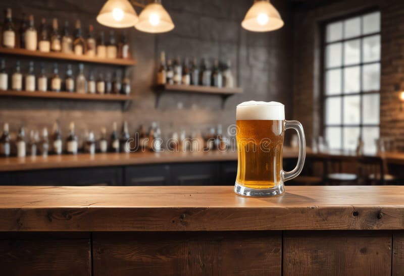 A Blank Counter Table Top with a Glass of Beer and Copy Space Stock ...