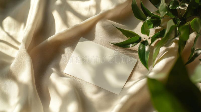 Blank Cream Card Mockup with Green Leaves and Sunlight Shadows Stock ...