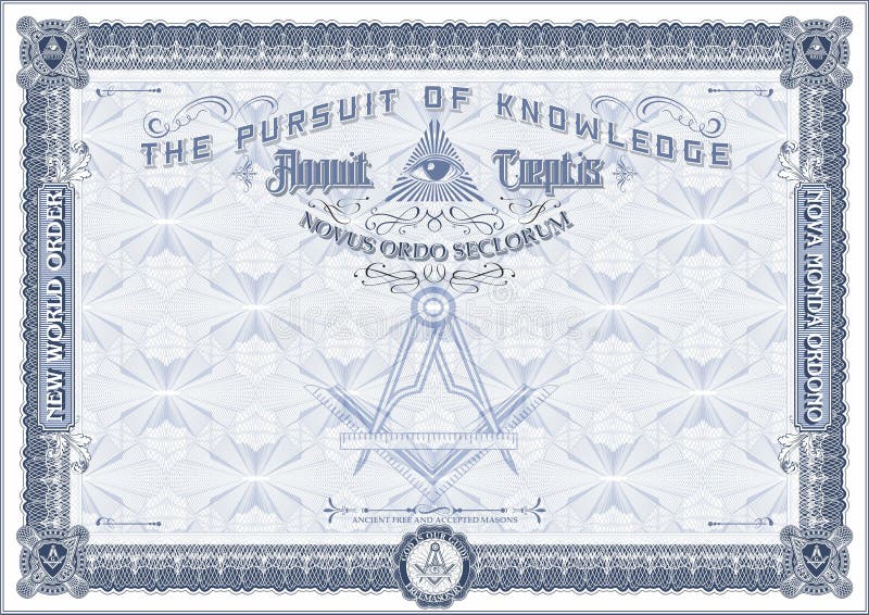 Horizontal Masonic Certificate Blue Stock Illustration - Illustration ...