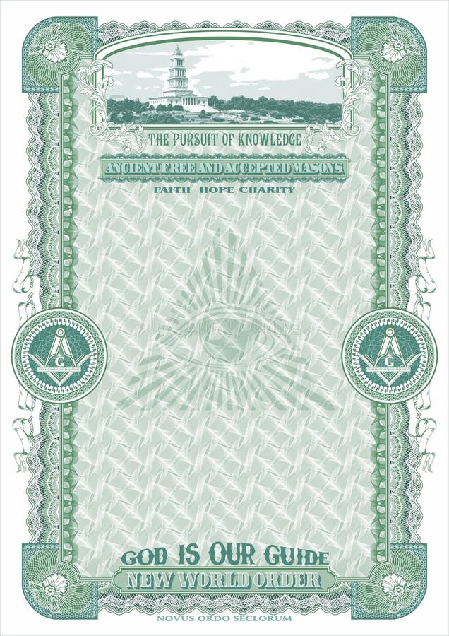 Vertical Masonic Certificate Green Stock Illustration - Illustration of ...