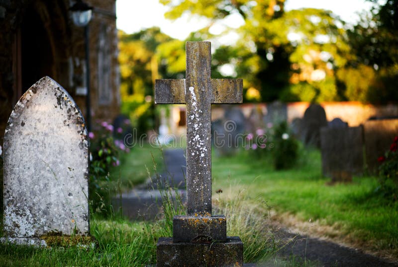 Blank Cross Gravestone In Graveyard. Stock Photo - Image of message ...