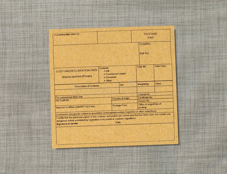 Blank Customs Declaration Label Stock Photo - Image of export, isolated ...