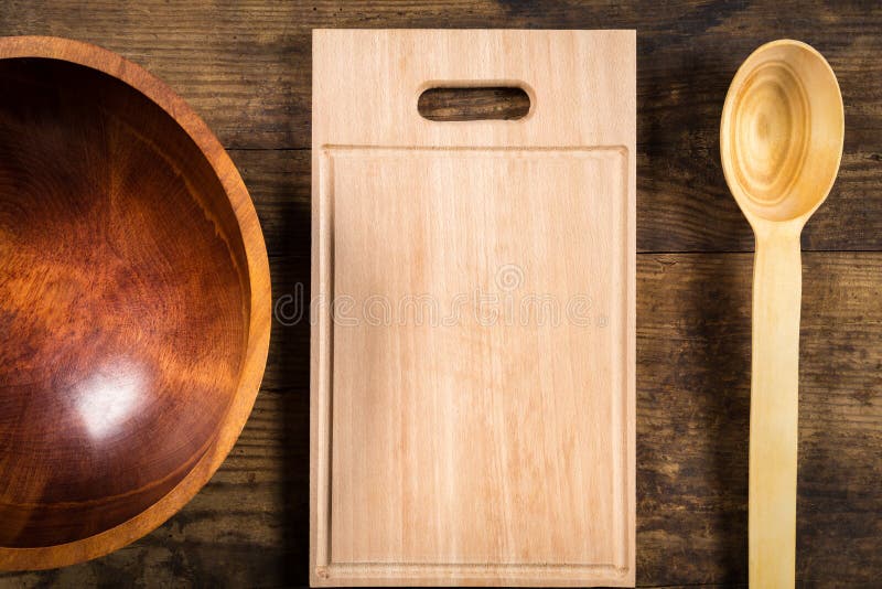 Blank Cutting Board with Ladle and Bowl Stock Image - Image of spoon ...