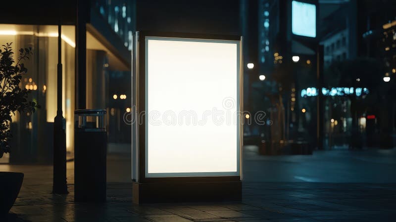 Blank 3D Rendering of a Poster Display at Night Stock Illustration ...
