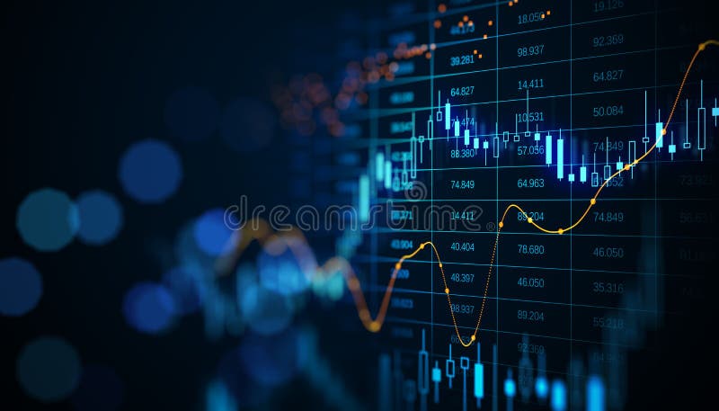 Blank Dark Bokeh Background with Digital Financial Chart Indicators ...