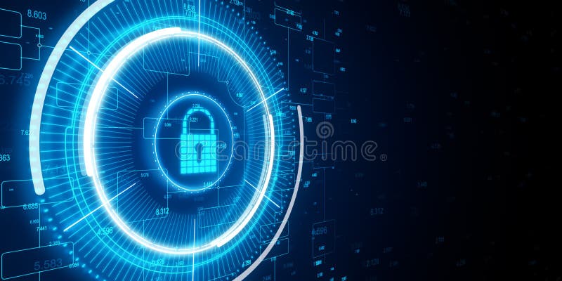 Blank Dark Wallpaper with Digital Lock Symbol in Glowing Circles, Cyber ...
