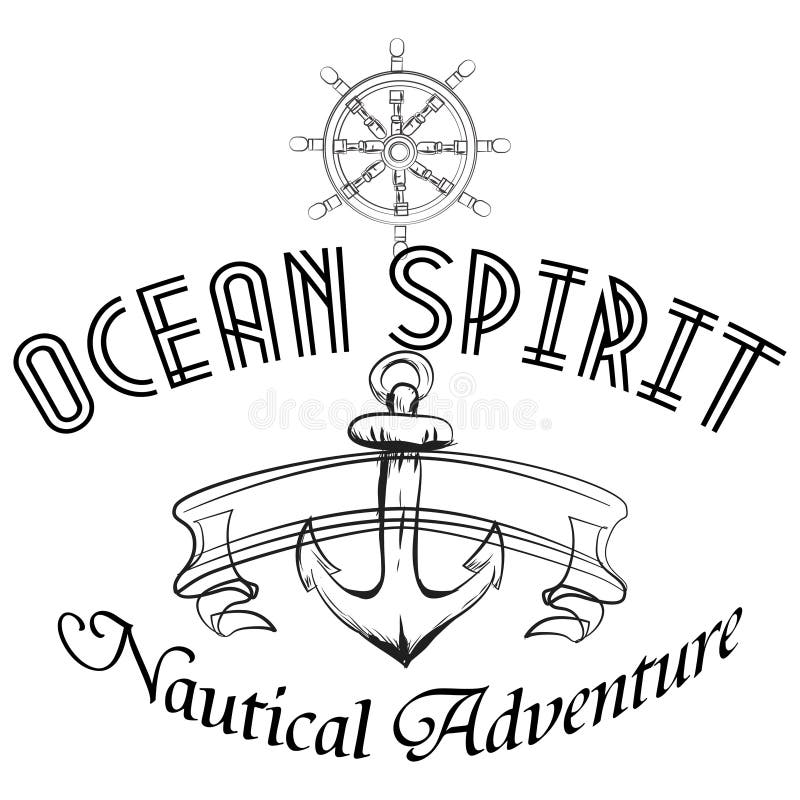 Ocean Spirit Nautical Adventure Graphics Black and White Stock Vector ...