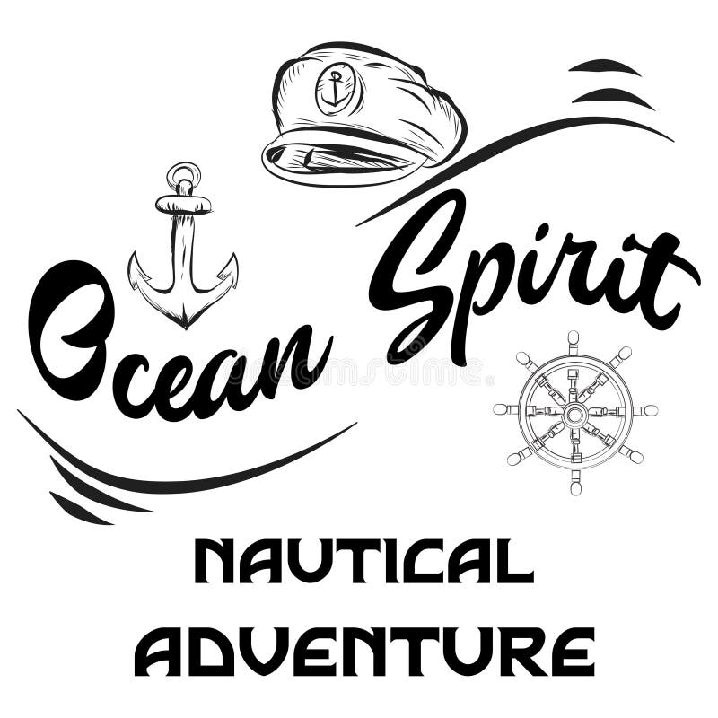 Ocean Spirit Nautical Adventure Graphics Black and White Stock Vector ...