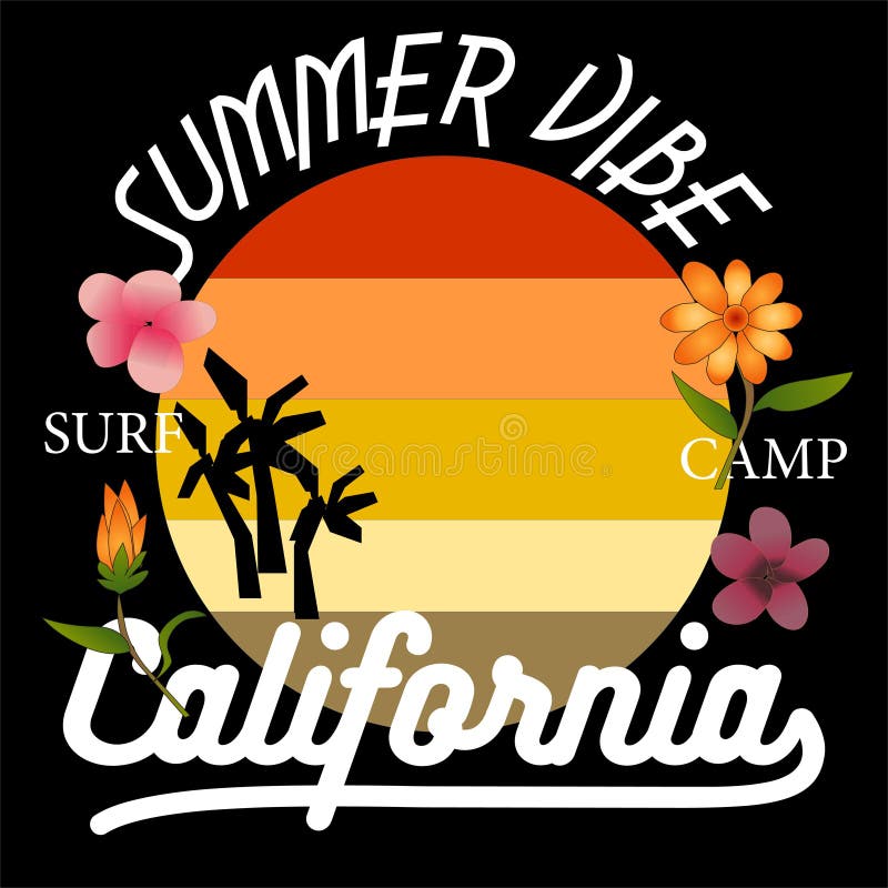 Summer Vibe Surf Camp California T-Shirt Graphics Stock Vector ...