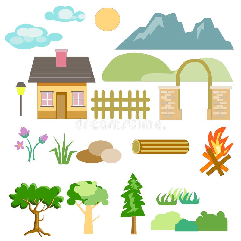 2D Flat Landscape Design Elements Set Vector Illustration Stock Vector ...
