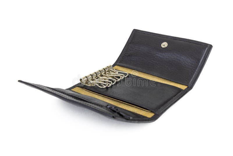 Unfolded Leather Black Key Wallet, Isolated on White. Side View ...