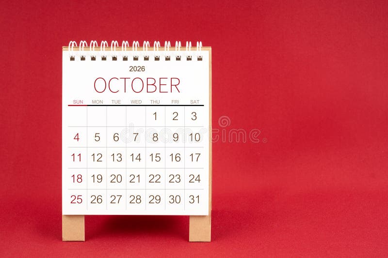 Blank Desk Calendar for October 2026 on Red Background Stock Photo ...