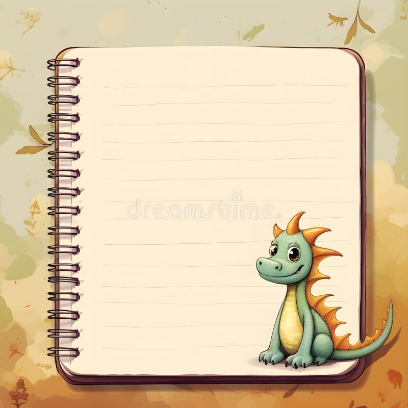 Blank Diary Notebook, Cute Cartoon, Dragon, AI Generated. Stock ...