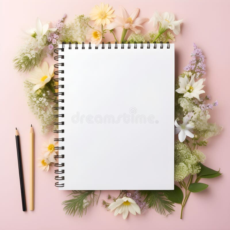 Blank Diary Notepad, Flower, Pencil, Flowers, AI Generated. Stock ...