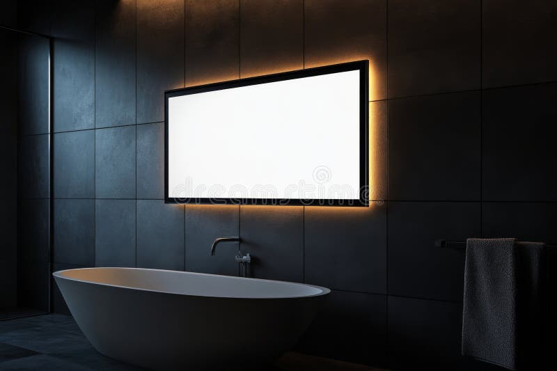 Blank Digital Display in a Modern Bathroom. Generative AI. Stock ...