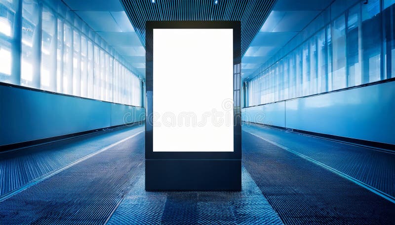 Blank Digital Signage in a Futuristic Blue Hallway Stock Image - Image ...