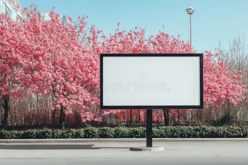 Blank Digital Signboard Mockup with Spring Flowers Background Stock ...