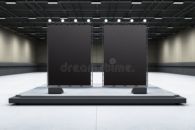 Blank Display Banners in a Modern Exhibition Hall. 3D Rendering Stock ...