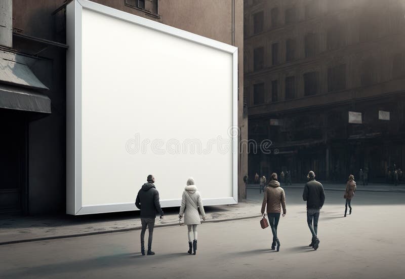 Blank Display Outdoors in Urban Area with People Walking Stock ...