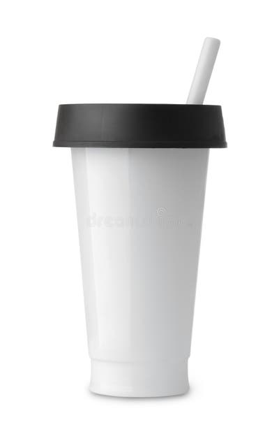 Blank Disposable Plastic Cup with Straw Stock Photo - Image of white ...