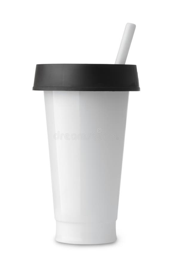 Blank Disposable Plastic Cup with Straw Stock Photo - Image of white ...