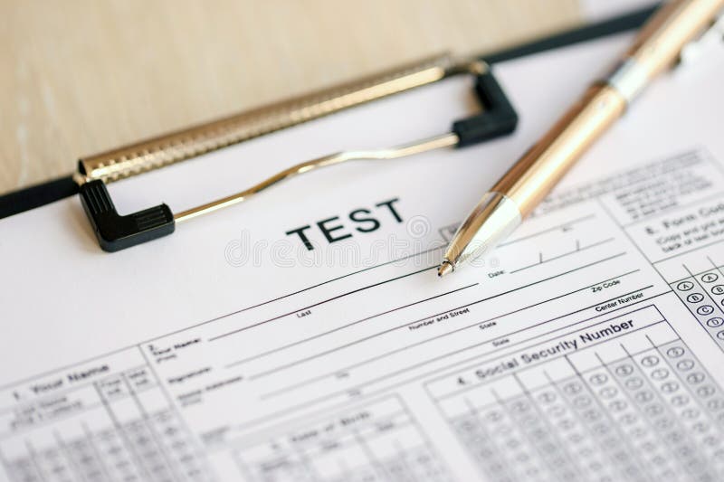 Blank Educational Test for Students Lies on Table in Classroom with ...