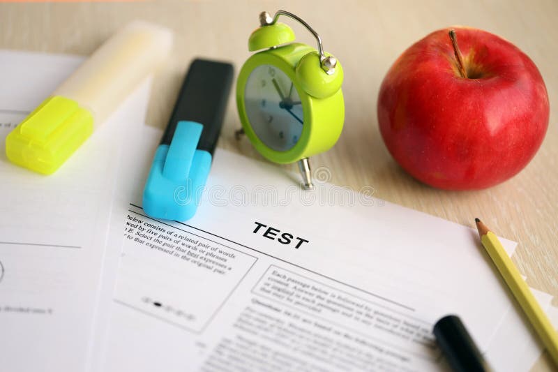 Blank Educational Test for Students Lies on Table in Classroom with Pen ...