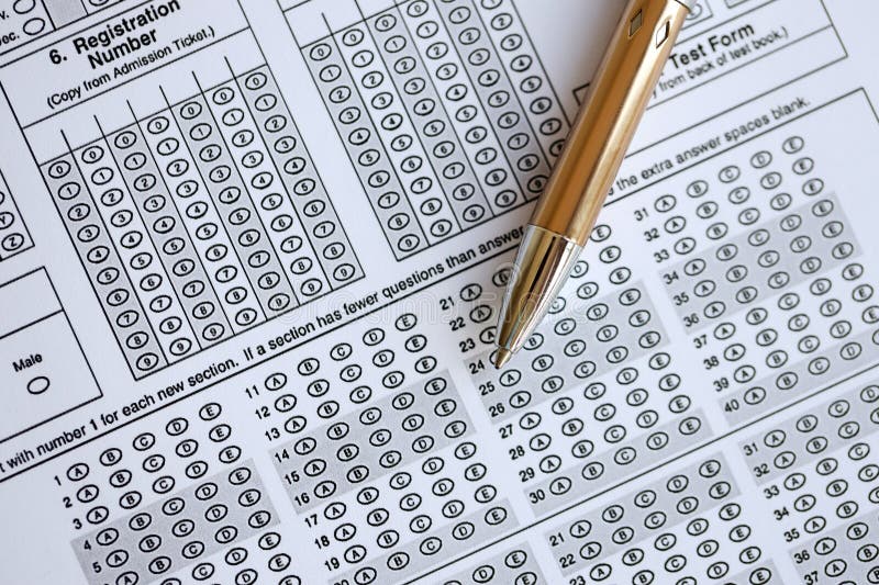 Blank Educational Test for Students Lies on Table in Classroom with Pen ...