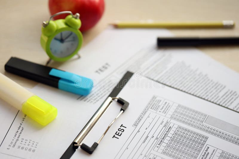 Blank Educational Test for Students Lies on Table in Classroom with ...