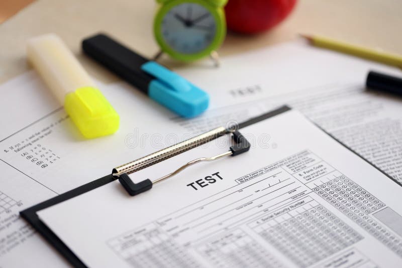 Blank Educational Test for Students Lies on Table in Classroom with ...
