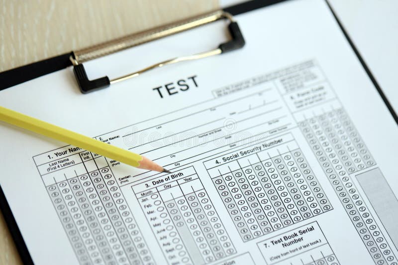 Blank Educational Test for Students Lies on Table in Classroom with ...