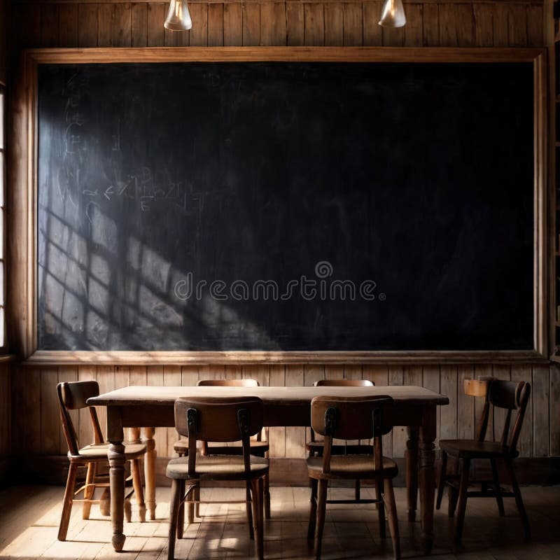 Vintage Classroom Antique Blackboard, Empty Wooden Desk Concept Stock ...