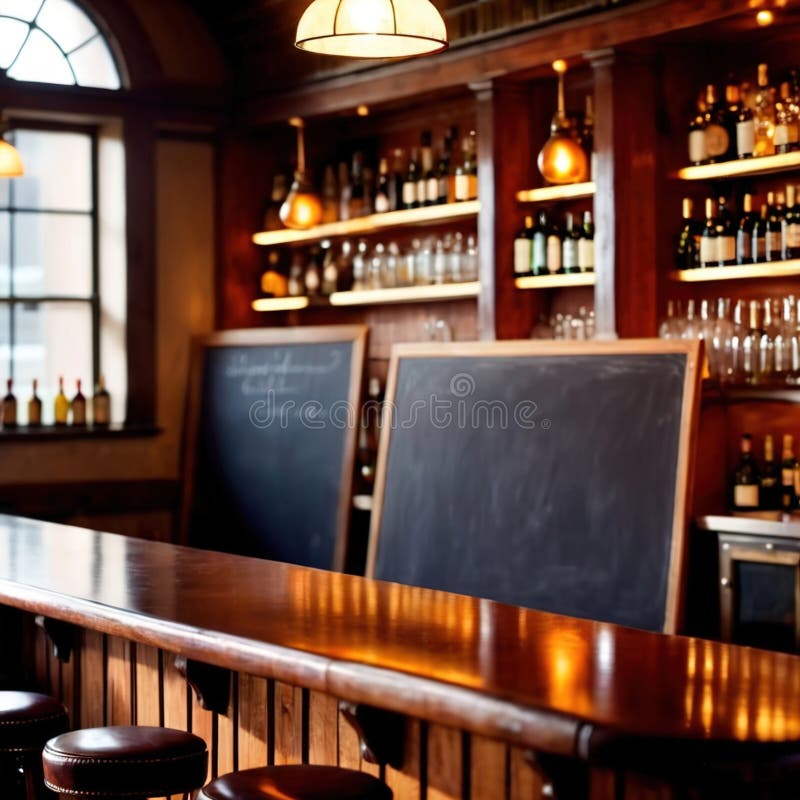 Blank, Empty Blackboard Sign on Wall Behind Bar in Restaurant Stock ...