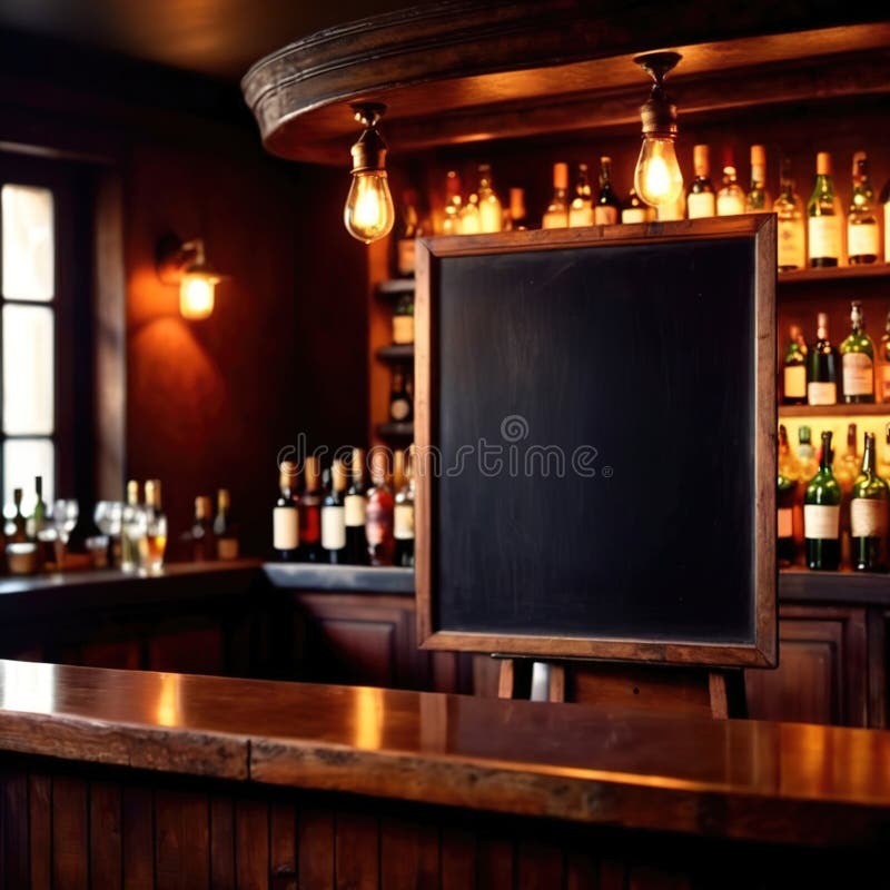 Blank, Empty Blackboard Sign on Wall Behind Bar in Restaurant Stock ...