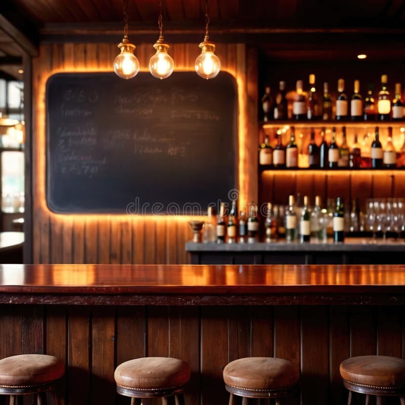 Blank, Empty Blackboard Sign on Wall Behind Bar in Restaurant Stock ...