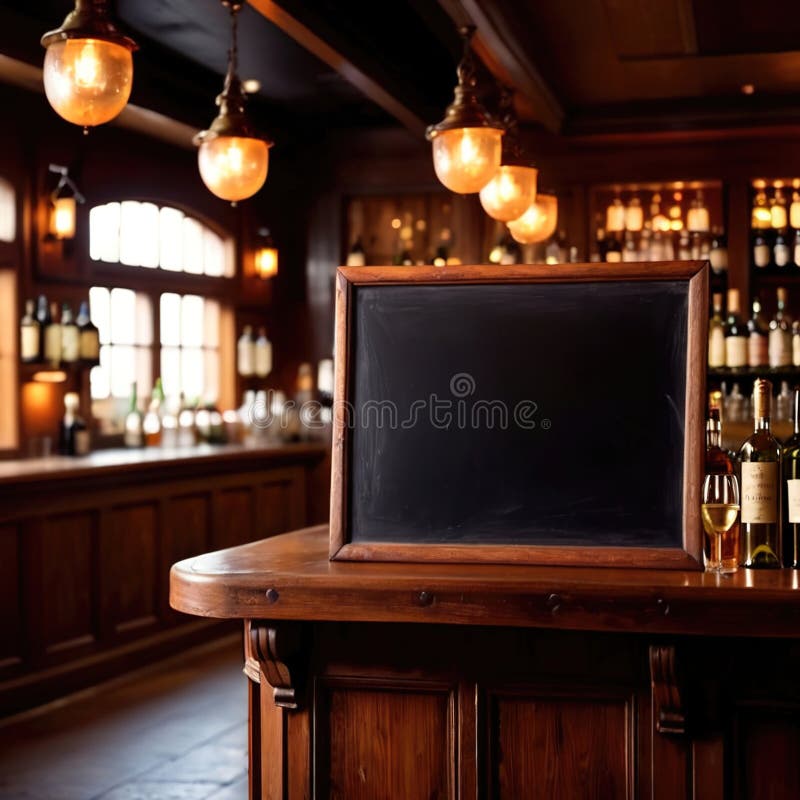 Blank, Empty Blackboard Sign on Wall Behind Bar in Restaurant Stock ...